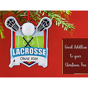 UniqXmas Personalized Lacrosse Christmas Ornament 2024 | La-Crosse Stick & Ball Xmas Tree Decoration for Girl Boy Kid | Customized Unique Keepsake Gift for LAX Player Coach Goalie | Custom Name & Year
