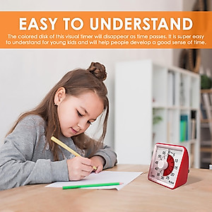 60 Minute Visual Silent Analog, Study Timer, Time Tool for Kids Classroom, Meeting Countdown, Kitchen Cooking Timer, Time Management Tool, Timer with Silent Operation, Colorful, Rectangle