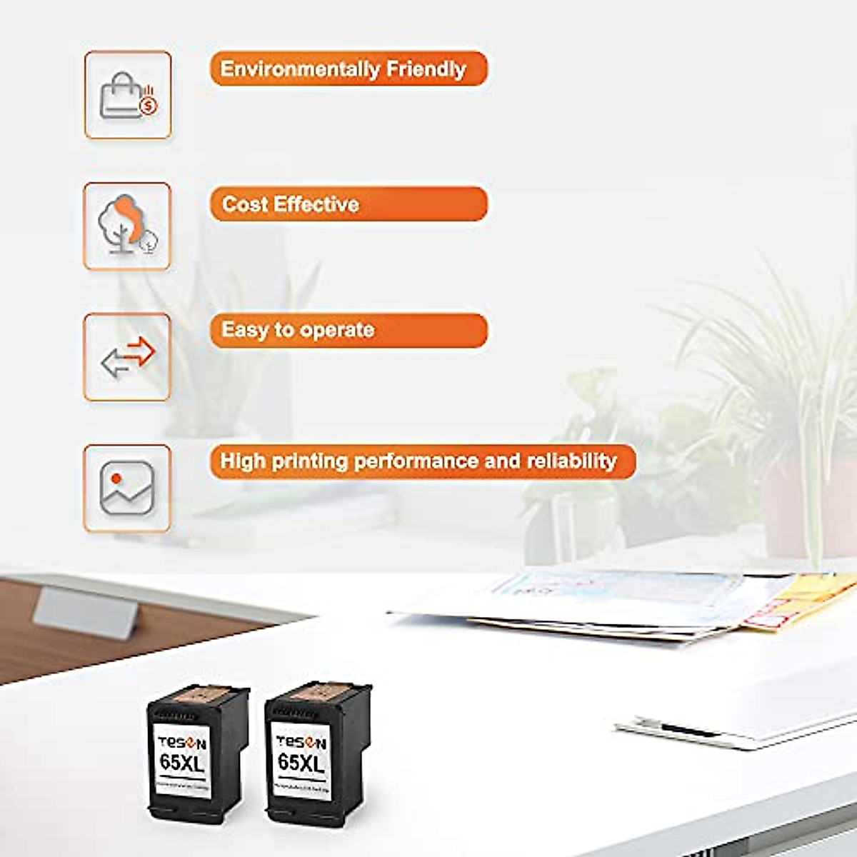 TESEN 65XL Remanufactured 65XL Ink Cartridge Replacement for HP 65XL 65 XL for use in HP Envy 5055 5020 5030 5012 DeskJet 3755 2622 2635 3720 3730 5025 AMP 100 105 130 (2 Black Combo)