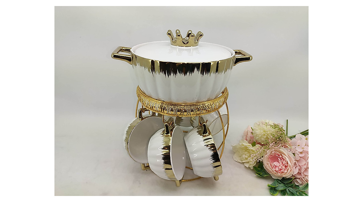 Elegant Ceramic Soup Tureen Set: Gift Bowls with Handles