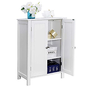 SUPER DEAL Modern Bathroom Floor Storage Cabinet with Adjustable Shelf and Double Door Rust Proof, Living Room Modern Home Furniture Storage Organizer Cabinet