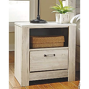 Signature Design by Ashley Bellaby Farmhouse 1 Drawer Nightstand with 1 Storage Cubby & Slim-Profile USB Charging Station, Whitewash, 15.91 in x 23.78 in x 24.61 in