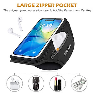 Running Armband with Airpods Bag 3D Design Cell Phone Armband for iPhone 14 13 Pro 14 Plus, Galaxy S20/S10 Water Resistant Sports Phone Holder Case & Zipper Slot Car Key Holder for 6.9 inch Phone
