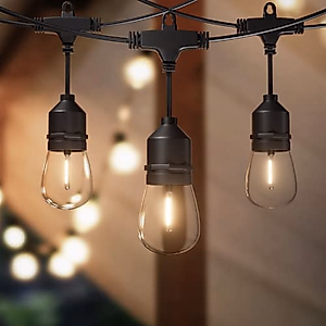 Zuske 48FT LED Outdoor String Lights, Hanging String Lights with 15+1 Dimmable Edison Shatterproof Bulbs, IP65 Commercial Grade Waterproof Heavy-Duty Lights for Patio, Porch, Garden, Fence