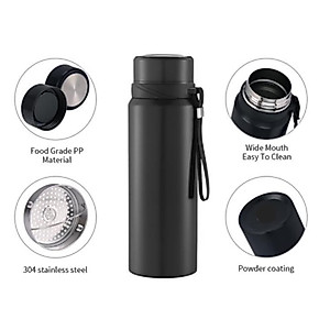 WAASS Insulated Water Bottle - Hot and Cold Travel Flask with leakproof Lid - Perfect for Hot Coffee & Tea (Black)