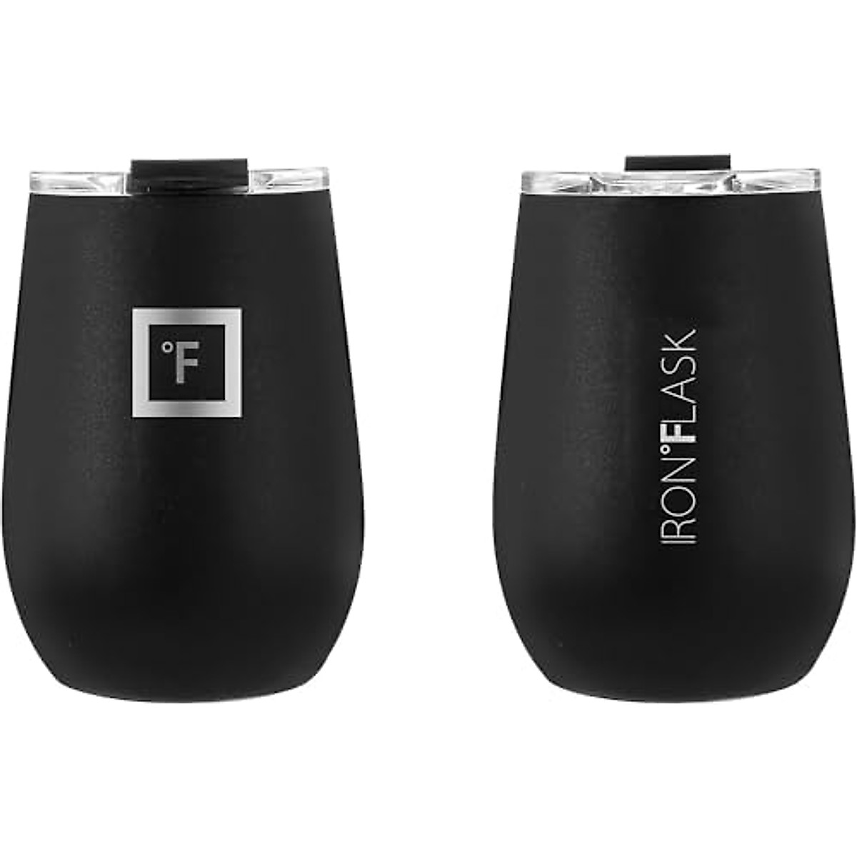 IRON °FLASK Insulated Wine Tumbler with Lid w/Leak-Proof Lid - Keeps Drinks Hot & Cold w/Double Walled, Vacuum Stainless Steel Exterior - Travel Cup - Midnight Black, 14 Oz, 2 pack