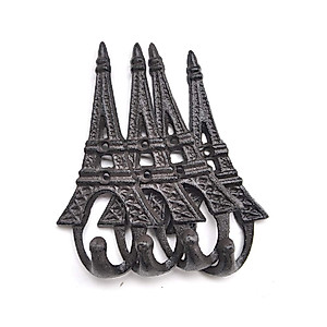 2 Pack Metal Double Hook Cast Iron Bar Decoration Retro Creative Wall Hanging (Eiffel Tower, 8.5×18×3.5cm)
