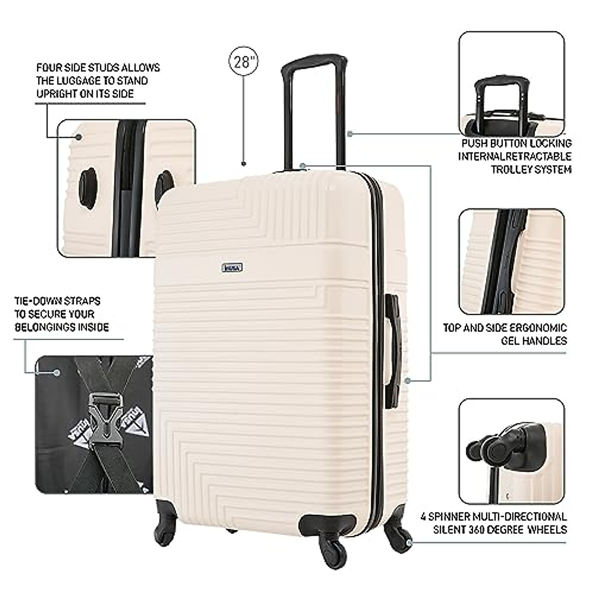 InUSA RESILIENCE Luggage with Spinner Wheels | Durable Lightweight Hardside Suitcase, Spacious Travel Bag with Handle and Trolley | 28-Inch Large Checked Luggage | Sand