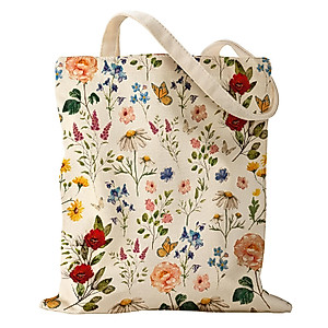 Miss Adola Aesthetic Canvas Tote Bag for Women - Flowering Shrub Reusable Tote Shoulder Bag Cute Funny Casual Sturdy Cloth Cotton Bag for Vacation, Shopping, Grocery, Work, Gym