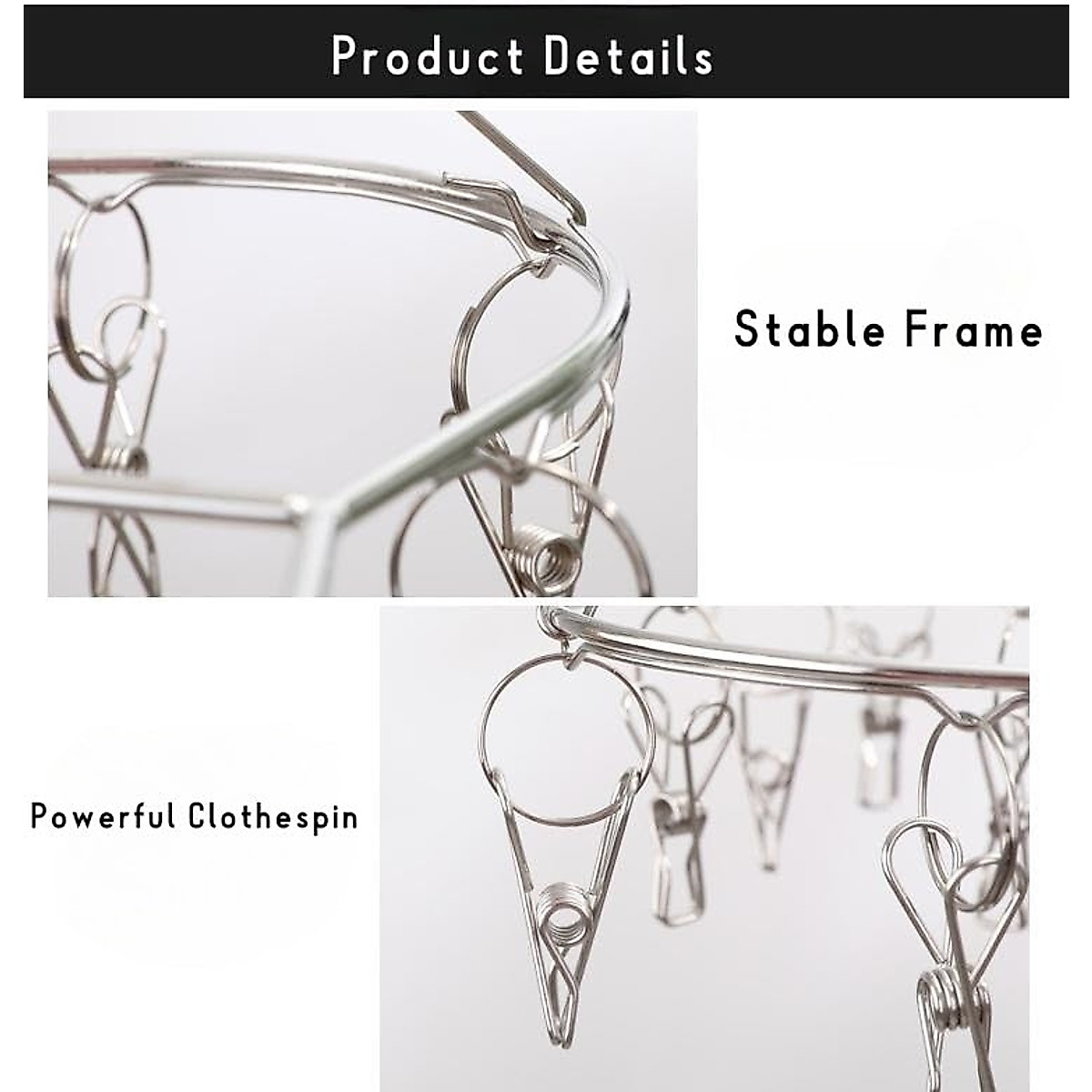 WudTus Sock Dryer Rack, Large Stainless Steel Laundry Drying Rack for Air Drying Sock Hanger, Underwear Hanger, Clothes Hangers (2 Pack Hexagonal)