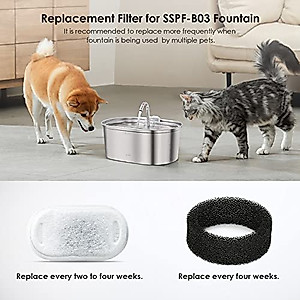 16 Pcs Cat Water Fountain Filters, Replacement Filters for 3.2L/108oz Stainless Steel Pet Fountain Carbon Filters for Automatic Dog Water Dispenser 8pcs Carbon Filters + 8pcs Sponges