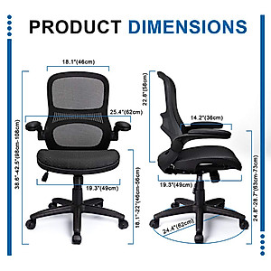 Funria Mid Back Mesh Office Chair Adjustable Ergonomic Swivel Executive All Mesh Task Chair with Flip Up Armrests Lumbar Support Computer Desk Chair