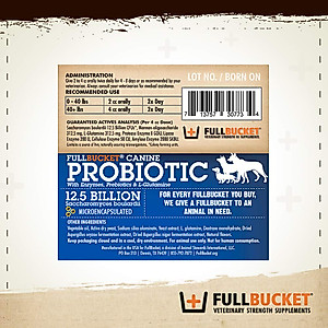 FullBucket Canine Probiotic Paste for Dogs with 12.5 Billion Probiotic CFUs, Enzymes, Prebiotics and L-Glutamine for Urgent Care, 32.5 mL Tube