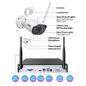 ZOSI 8CH 2K Wireless Security Camera System with 1TB Hard Drive,8x 3MP WiFi Outdoor Surveillance Cameras,Night Vision,Light and Siren Alarm,2 Way Audio,2K H.265+ 8Channel NVR for 24/7 Recording