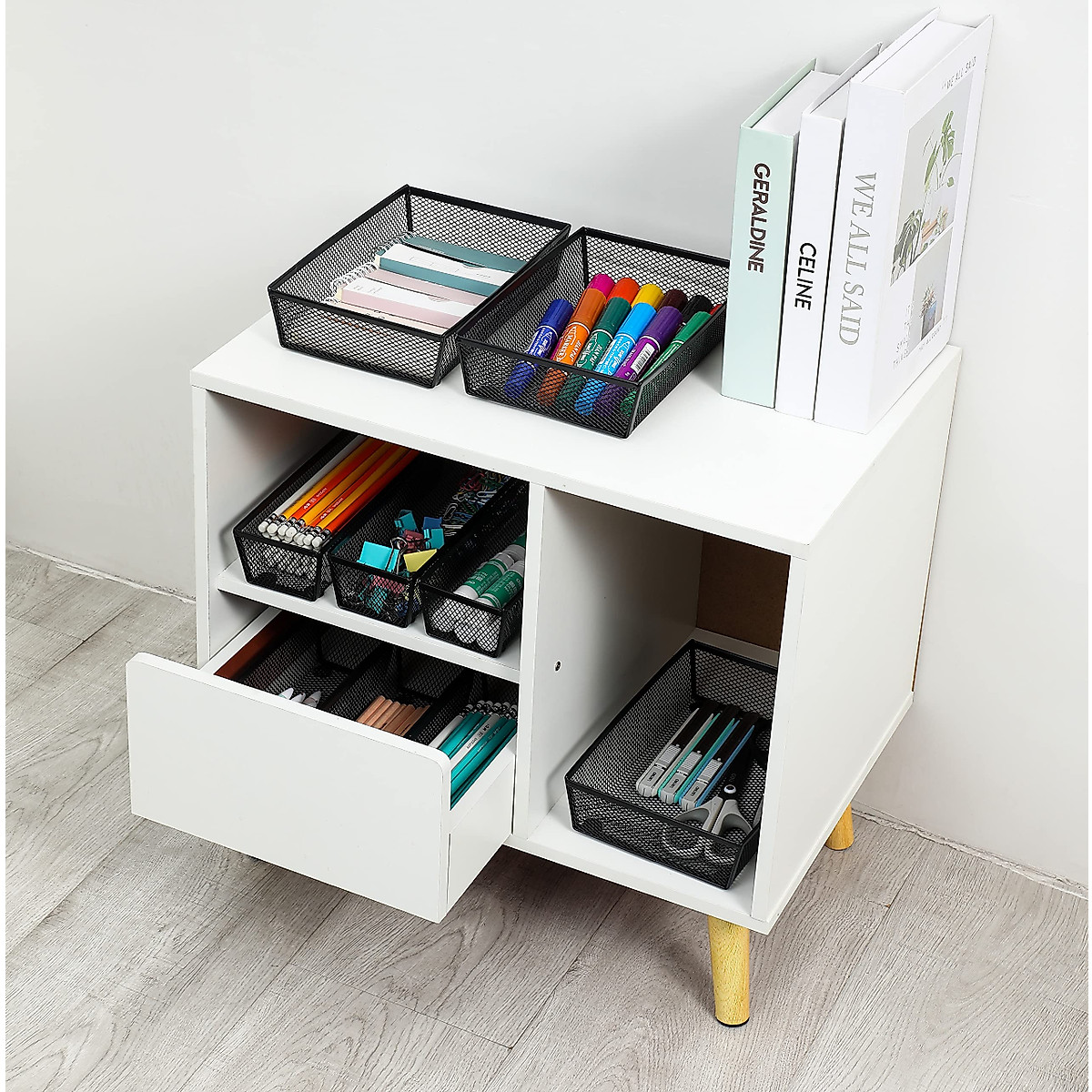 BYCY 4 Pack Silverware Drawer Organizer, Mesh Utensil Organizer for Kitchen Storage, Black Steel Metal Mesh Tray for Flatware Fork Spoon Knife (9 x 6 x 2 Inch)