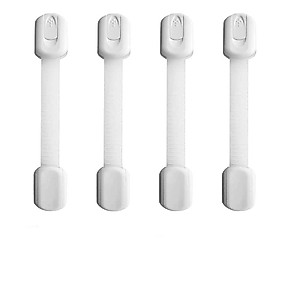 Clean Air Guard Child Safety Strap Locks (4 Pack) - Cabinet Locks for Babies - Fridge, Cabinets, Drawers, Dishwasher, Toilet, 3M Adhesive No Drilling - Baby proofing - Child Proof Cabinet latches