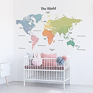 DECOWALL DLT-1809 Modern Pastel Tones World Map Kids Wall Stickers Wall Decals Peel and Stick Removable Wall Stickers for Kids Nursery Bedroom Living Room (XLarge) d?cor