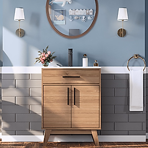 AMERLIFE 24.5" Bathroom Vanity with Sink Combo, Mid-Century Modern Small Single Bathroom Cabinet Set, Integrated Sink, Soft Closing Doors with Metal Handles, Bath Vanity Brown