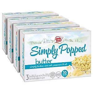 Jolly Time Simply Popped - Lightly Salted Microwave Popcorn - Gluten Free & Kosher Snack with Natural Whole Grain Kernels (Simply Popped Butter, 3 Ounce (Pack of 12))