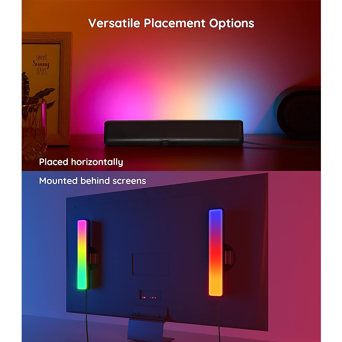 Govee Smart Light Bars, RGBICWW Smart LED Lights with 12 Scene Modes and Music Modes, Bluetooth Color Light Bar for Entertainment, PC, TV, Room Decoration