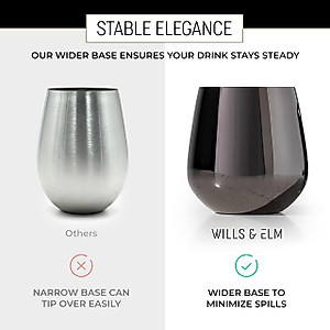 Wills and Elm Black Wine Glasses - Stemless Stainless Steel Wine Glasses Set of 4 with Aerator - Metal Wine Glass - Stainless Steel Wine Glass - Unbreakable Wine Glasses - Outdoor Wine Glasses - 18oz