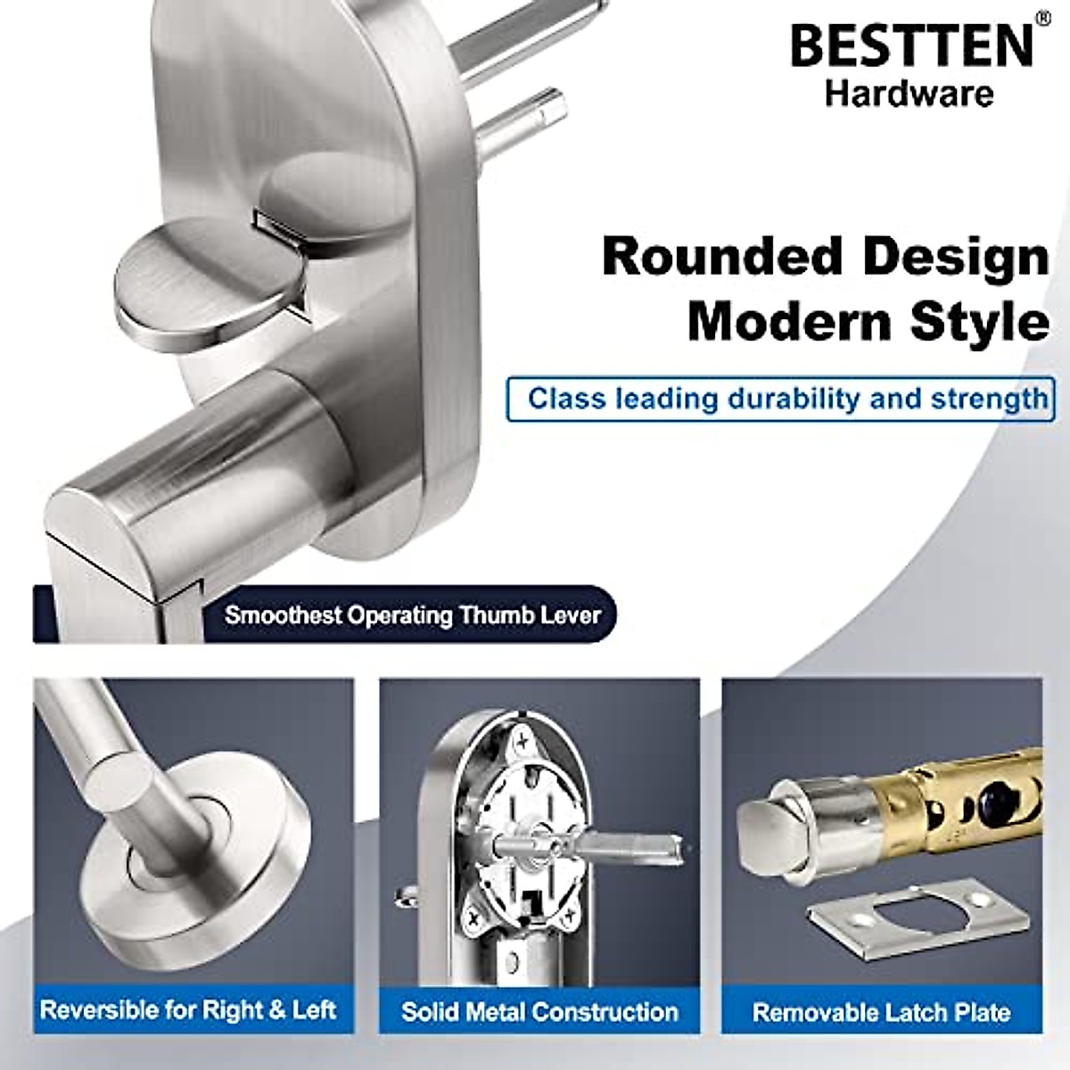 BESTTEN Heavy Duty Front Door Handle Set, Modern Handleset with Single Cylinder Keyed Entry Deadbolt Lock & Door Lever, Reversible for Exterior Doors, Satin Nickel