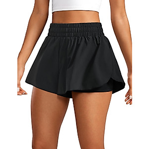 CRZ YOGA 2 in 1 Flowy Running Shorts for Women High Waisted Quick Dry Athletic Gym Lounge Workout Shorts Cute Tennis Skirts Black Medium