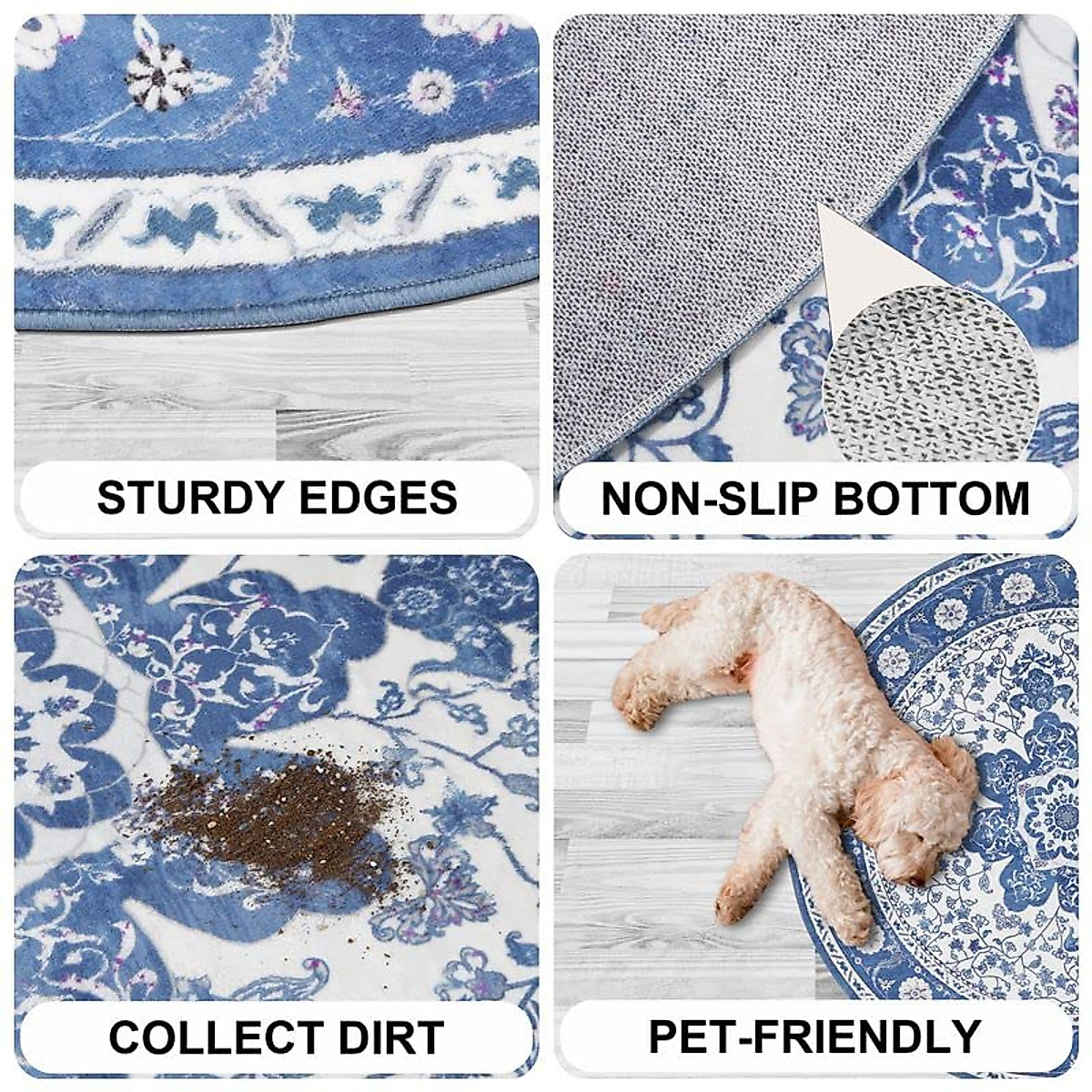 Ileading Round Rug 4ft Heidi Collection Round Area Rug, Washable Non-Shedding Round Fluffy Rug for Dining Room Entryway Foyer Living Room Bedroom Sofa (Blue)