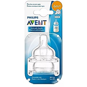 Philips Avent Anti-Colic Fast Flow Nipple for Avent Anti-Colic Baby Bottles, 6 Months+ (Pack of 4)