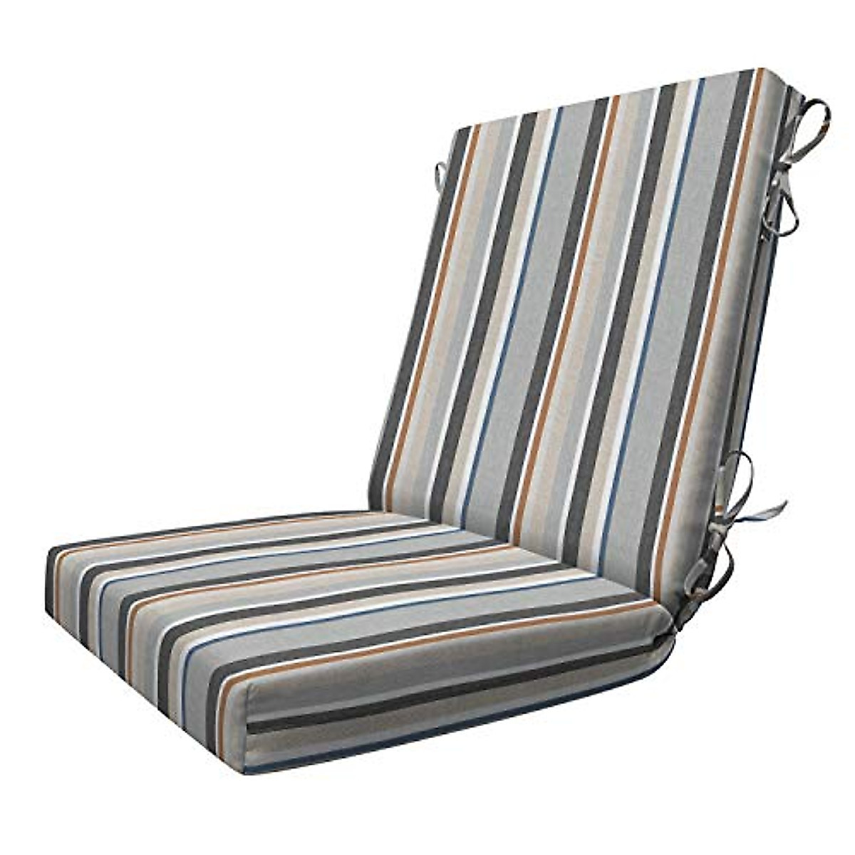 Honeycomb Indoor/Outdoor Stripe Stone Beige Highback Dining Chair Cushion: Recycled Fiberfill, Weather Resistant, Reversible, Comfortable and Stylish Patio Cushion: 21" W x 42" L x 4" T