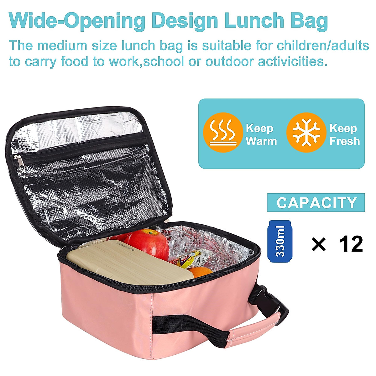 esouler Lunch Box Kids Insulated Lunch Bag for Boys & Girls Durable Children Lunchbox for School with Water Bottle Holder-Pink