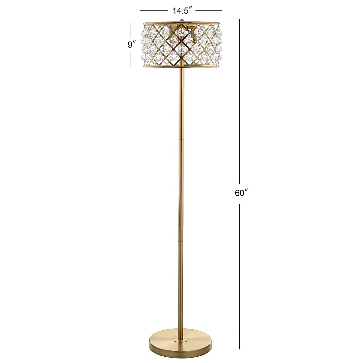 JONATHAN Y JYL9000A Elizabeth 60" Crystal/Metal LED Floor Lamp, Contemporary, Transitional, Elegant, Geometric, Office, Living Room, Family Room, Dining Room, Bedroom, Hallway, Foyer, Brass Gold/Clear