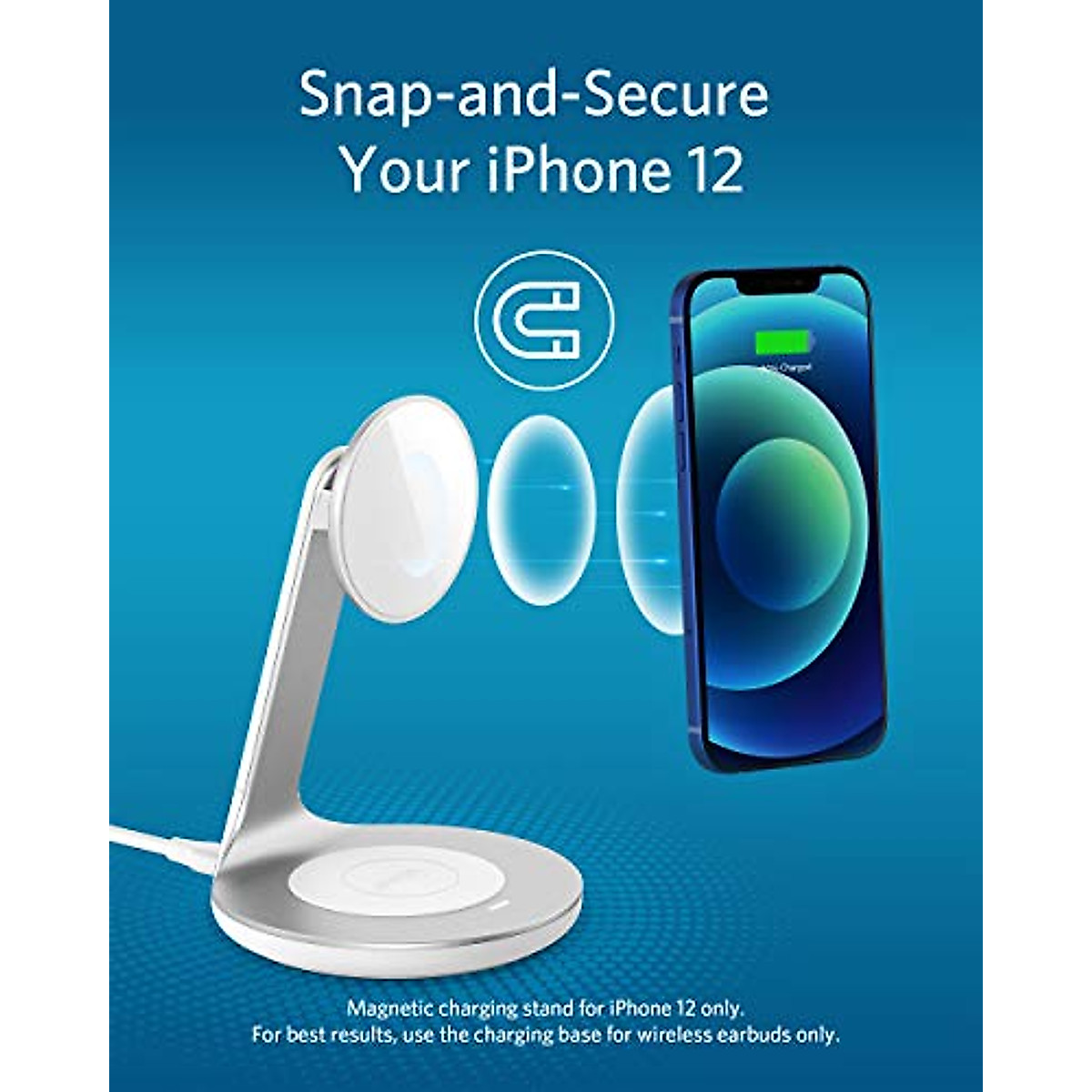 Anker Wireless Charger, PowerWave Magnetic 2-in-1 Stand with 4 ft USB-C Cable, Wireless Charging Station Only for iPhone 14/14 Pro/14 Pro Max/13/13 Pro Max / AirPods Pro (No AC Adapter)