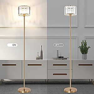 Ralbay Brass Floor Lamp, Gold Crystal Floor Lamp for Living Room Bright Lighting, Modern Contemporary Copper Standing Light for Bedrooms, Brass/Copper Floor Lamp for Living Room(Bulb Excluded)
