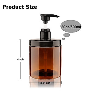 Hethyo Pump Bottle Dispenser 3 Pcs 600ml/20oz Refillable Plastic Pump Bottles Wide Mouth Jar Style BPA Free Empty Pump Bottles Bathroom Shower Containers for Lotion Shampoo Conditioner (Brown)