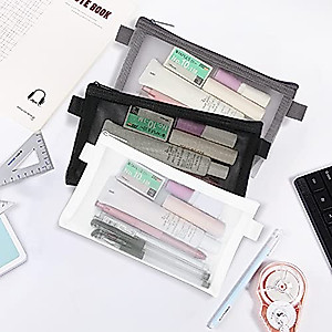 Toplive 3 Pieces Pencil Case Set, Clear Exam Pencil Pouch, Mesh Zipper Pen Pouch, Nylon Pencil Storage Pouch, Makeup Bag for Women, Portable Office Stationery Pouch for Students Adults