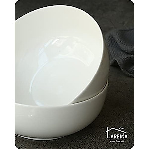 Lareina Large Soup Salad Pho Bowls for Kitchen, Premium 8 Inch 60 oz Ceramic Bowls Set for Ramen,Noodle, Cereal, Microwavable, White, 3PCS, Great Gift