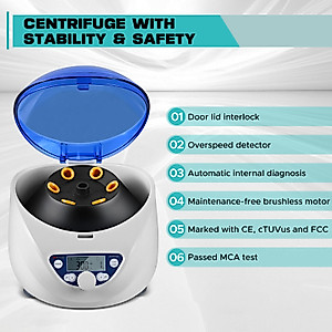 ZRKXYQ PRP Centrifuge Machine, 6x15mL/10mL/7mL/1.5-5ml Tubes Lab Centrifuges, 500-5000 RPM, Max 2600xg RCF LCD Digital Mini Benchtop Laboratory Equipment Kit