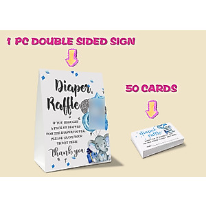 Diaper Raffle Tickets For Shower, Blue Elephant Themed Cards,Party Favors For Showers Game Cards, 1 Sign & 50 Cards Per Pack – (bb006-niaobu)