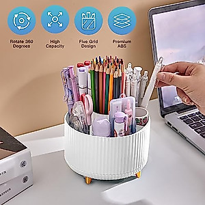 XDRELEC 360 Degree Rotating Pen Holder, Pencil Holder for Desk, Office Desk Organizers and Accessories, Pencil Cup, Pen Organizer，Office Organization and Storage (white)