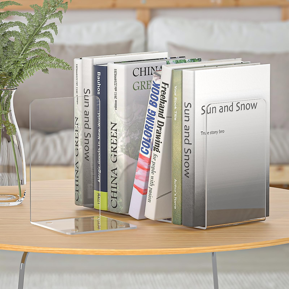 Bookend, DRLIFE Clear Acrylic Bookends for Shelves, Book End, Book Stopper for Heavy Duty Books, CDs, Video Games (1 Pair/2 Pieces)