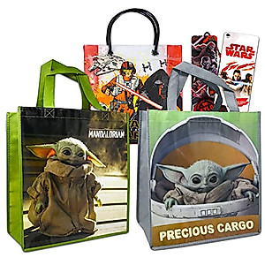 Disney Mandalorian Bag Set Bundle ~ 3 Pack Star Wars Reusable Tote Bags Featuring Baby Yoda, BB-8, Kylo Ren and More With Stickers! (Star Wars Reusable Bags)