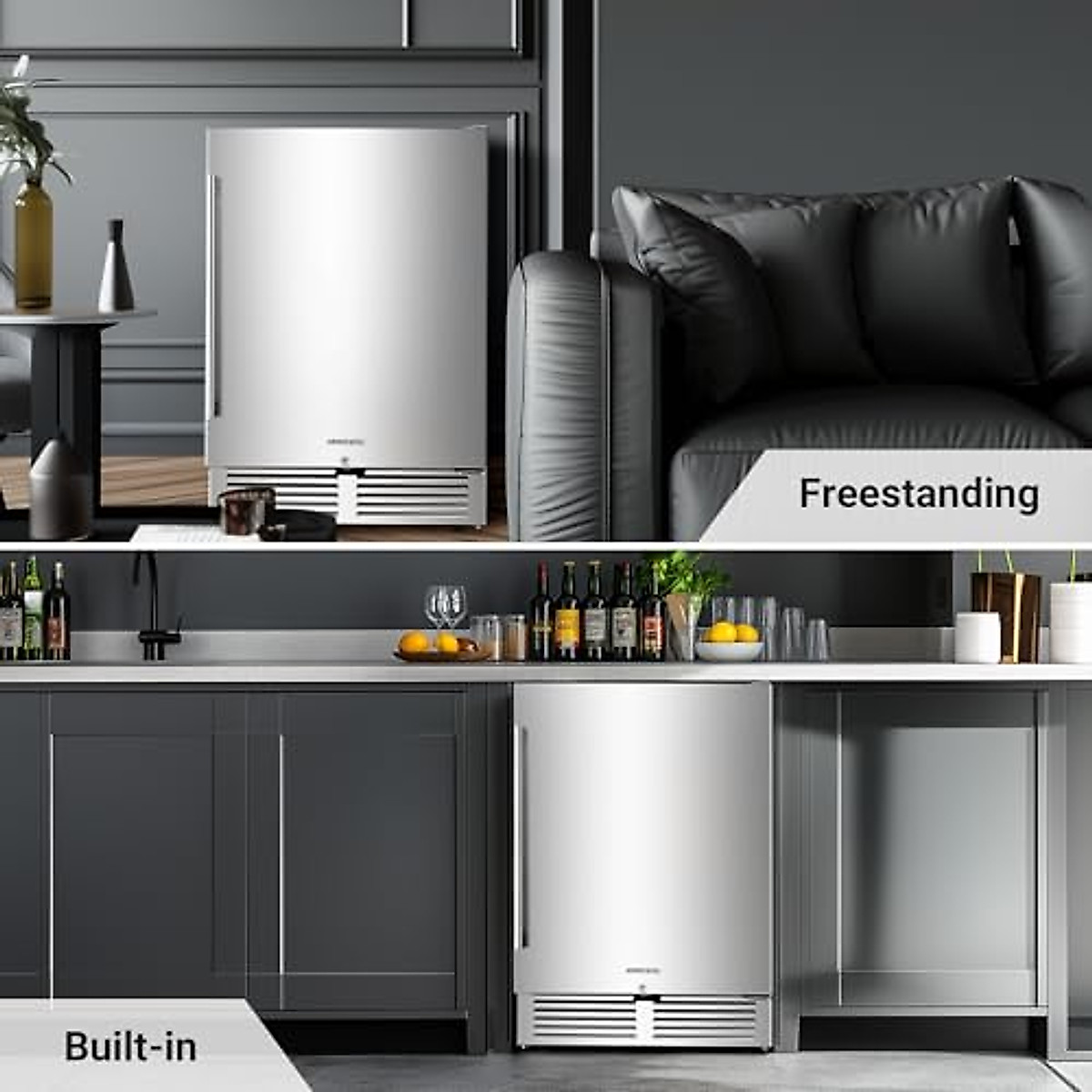 BODEGA 24 Inch Undercounter Outdoor Beverage Cooler Fridge with Stainless Steel Seamless Door，Hold 164 Cans w/Powerful Cooling Compressor for Patio Kitchen,Outdoor