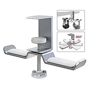 6amLifestyle Dual Rotatable Headphone Stand Hanger Under Desk Clamp Headset Holder Aluminum Load up to 11lb Headset Stand Hanger Compatible with Universal Headphones, Silver 6A-13SV