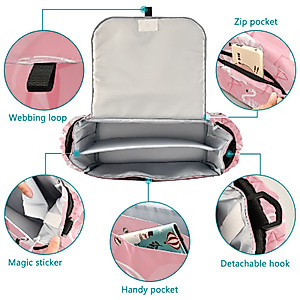 MCHIVER Pink Flamingo Illustration Baby Stroller Organizer with Adjustable Straps Non-slip Stroller Caddy with Cup Holders Large Capacity Stroller Bag for Diaper Toys Storage