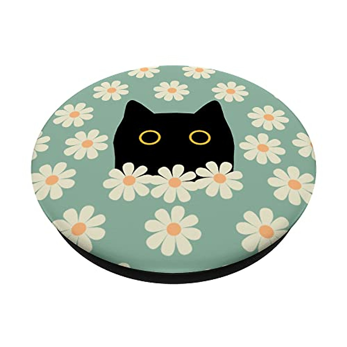 Floral Retro Aesthetic Cute Black Cat Hiding In Daisy Flower PopSockets Swappable PopGrip