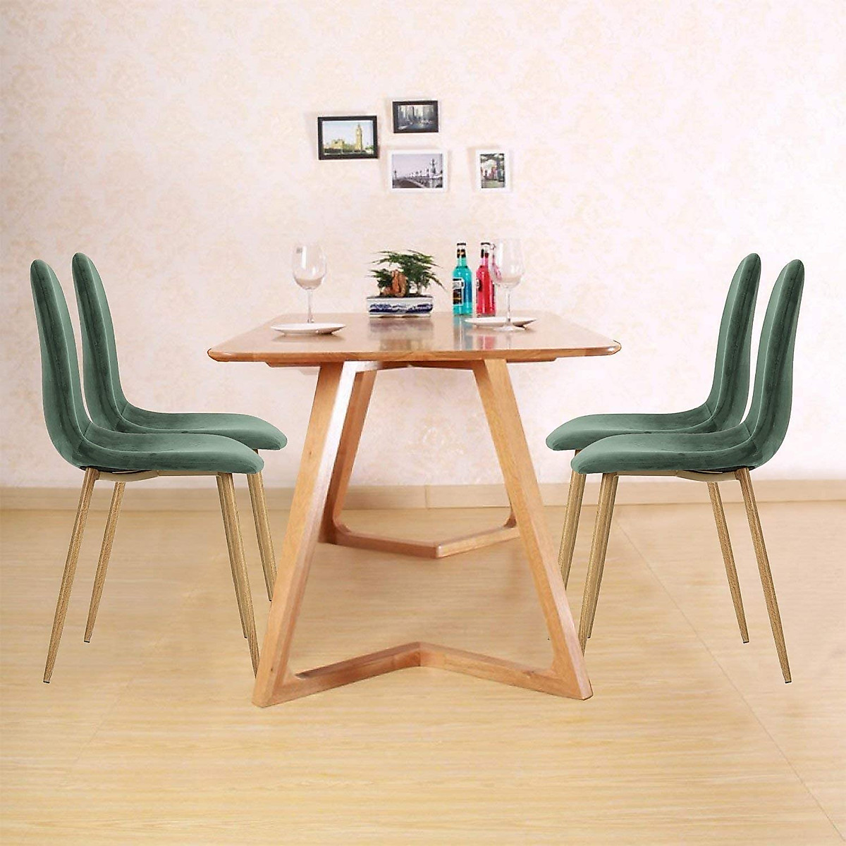 GreenForest Velvet Dining Chairs Set of 4，Dining Kitchen Room Chairs, Mid Century Modern Upholstered Side Chairs with Metal Legs,Dark Green