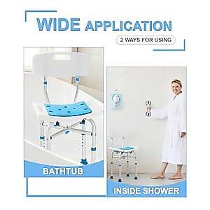 FSA HSA Heavy Shower Chair for Inside Shower with Back, Padded Shower Chair for Inside Bathtub with Grab Bar, Adjustable Shower Stool for Inside Shower for Senior/Elderly/Pregnant by SOUHEILO