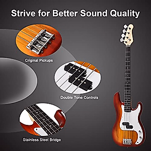 S AFSTAR Electric Bass Guitar 4 Strings Full Size Electric Bass with Amp Cord Strap & Carrying Bag, Rosewood Exquisite Stylish Bass Guitar for Starters Beginners Junior Senior Adults
