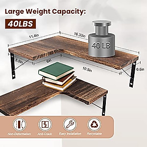 luium Corner Shelf Wall Mounted Set of 4, Rustic Natural Wood Display Storage Wall Shelves Bathroom, Bedroom, Kitchen, Living Room, Farmhouse, Floating Shelves for Wall Storage & Decor & Display
